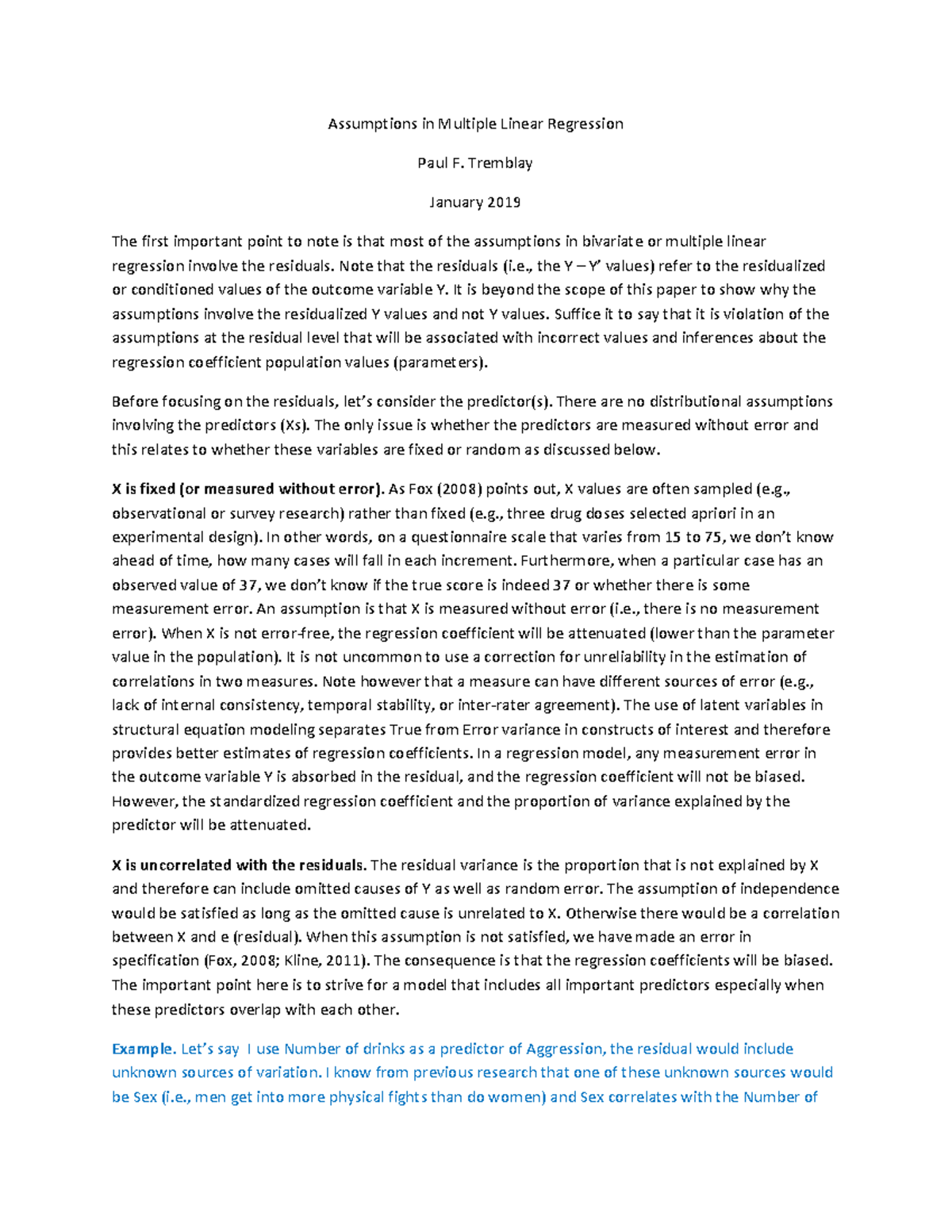 Assumptions in Multiple Linear Regression - Tremblay January 2019 The ...