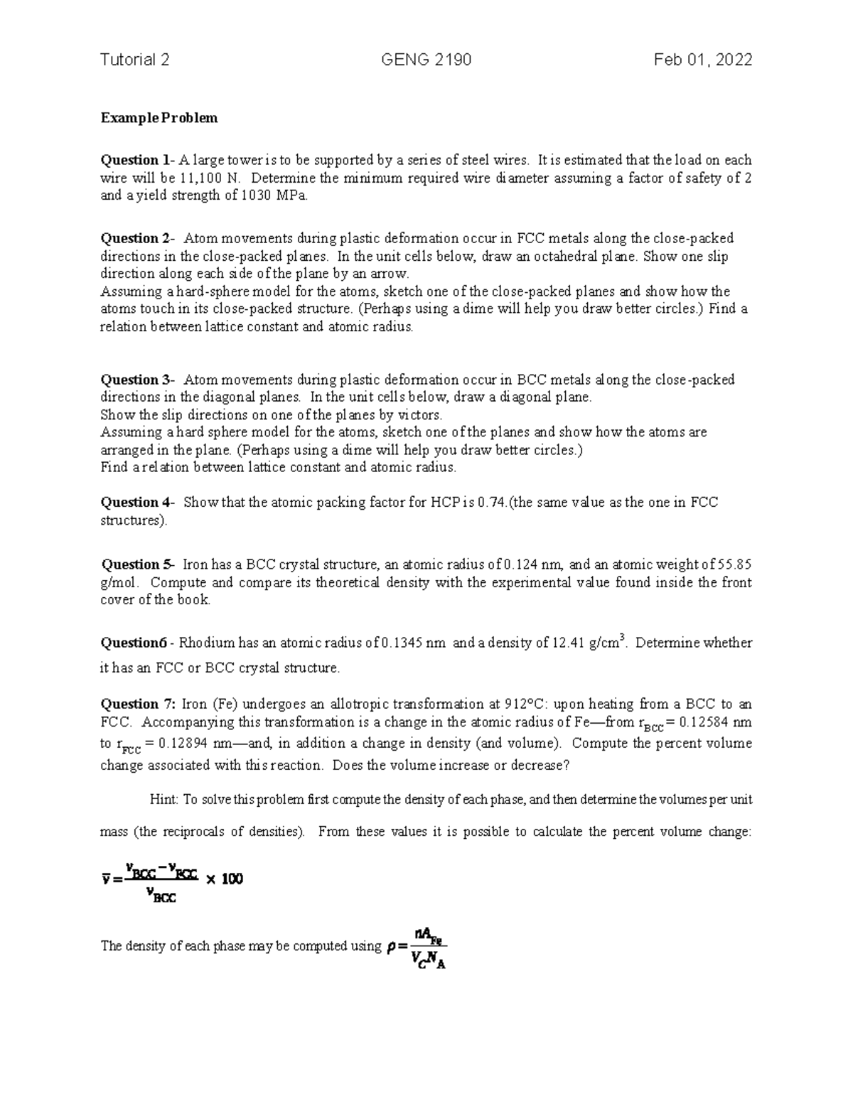 Tutorial 2 - Study Guide - Tutorial 2 GENG 2190 Feb 01, 2022 Example Problem Question 1- A large ...
