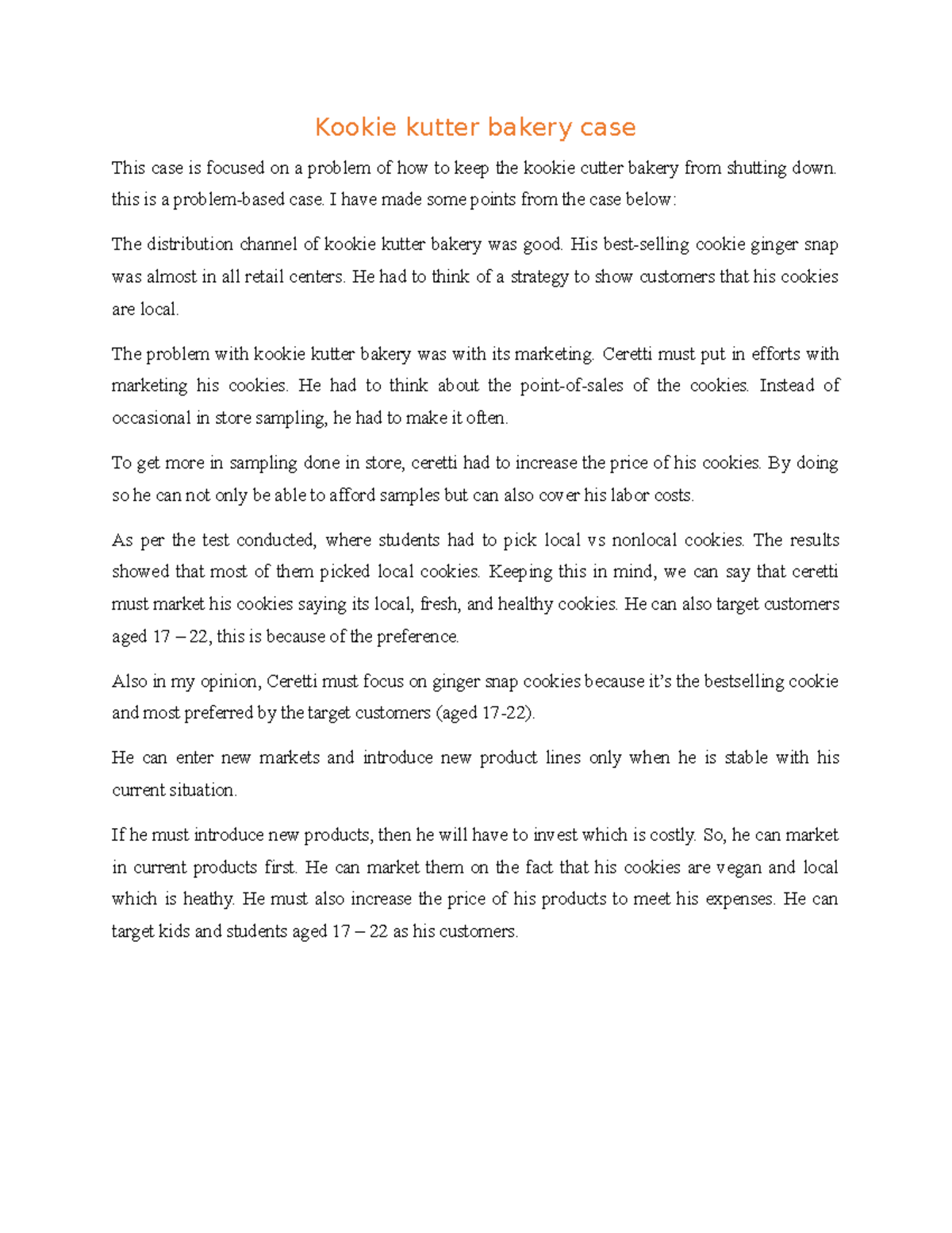 Kookie kutter bakery case assignment - Kookie kutter bakery case This ...