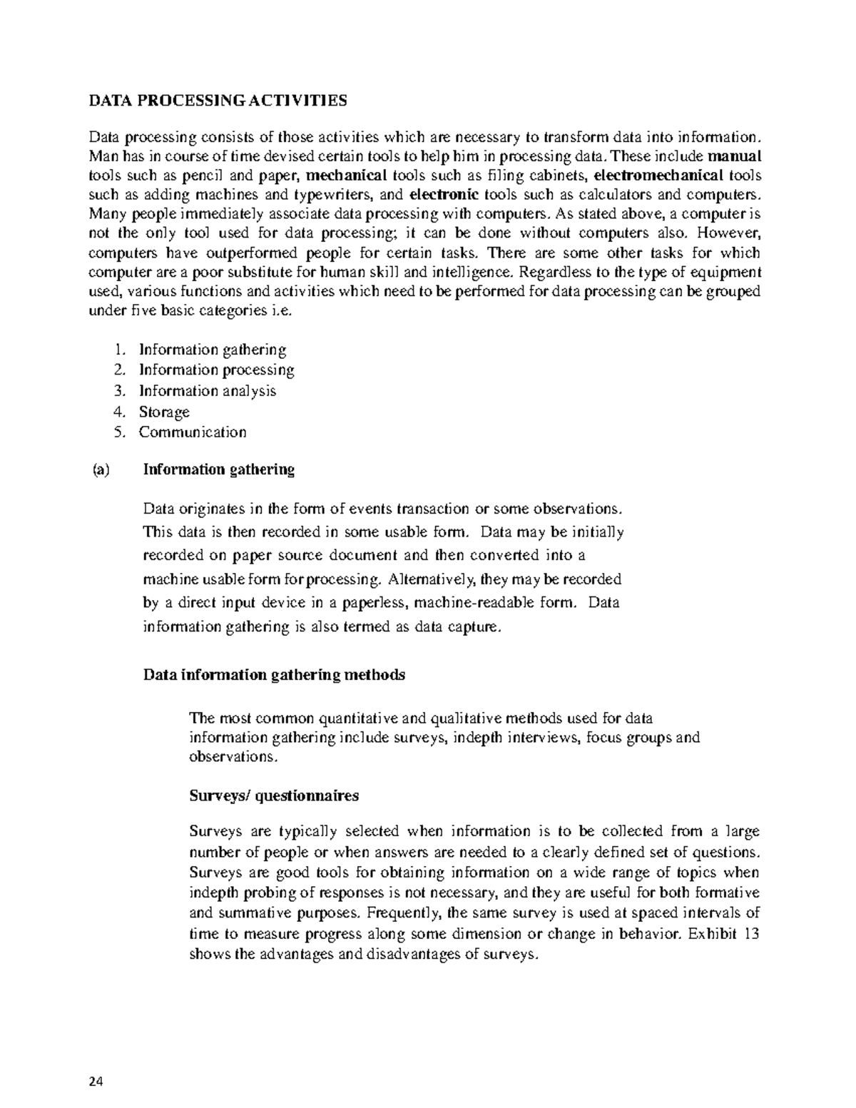 2. business information systems notes - DATA PROCESSING ACTIVITIES Data ...