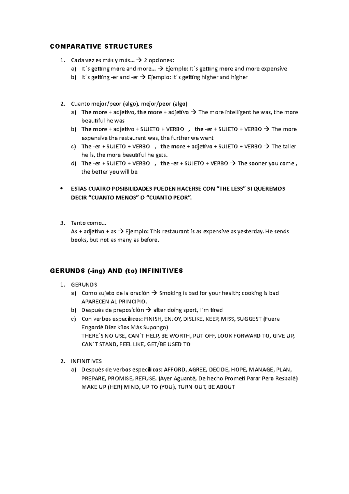 Comparative Structures - Gerunds AND Infinitives - COMPARATIVE ...