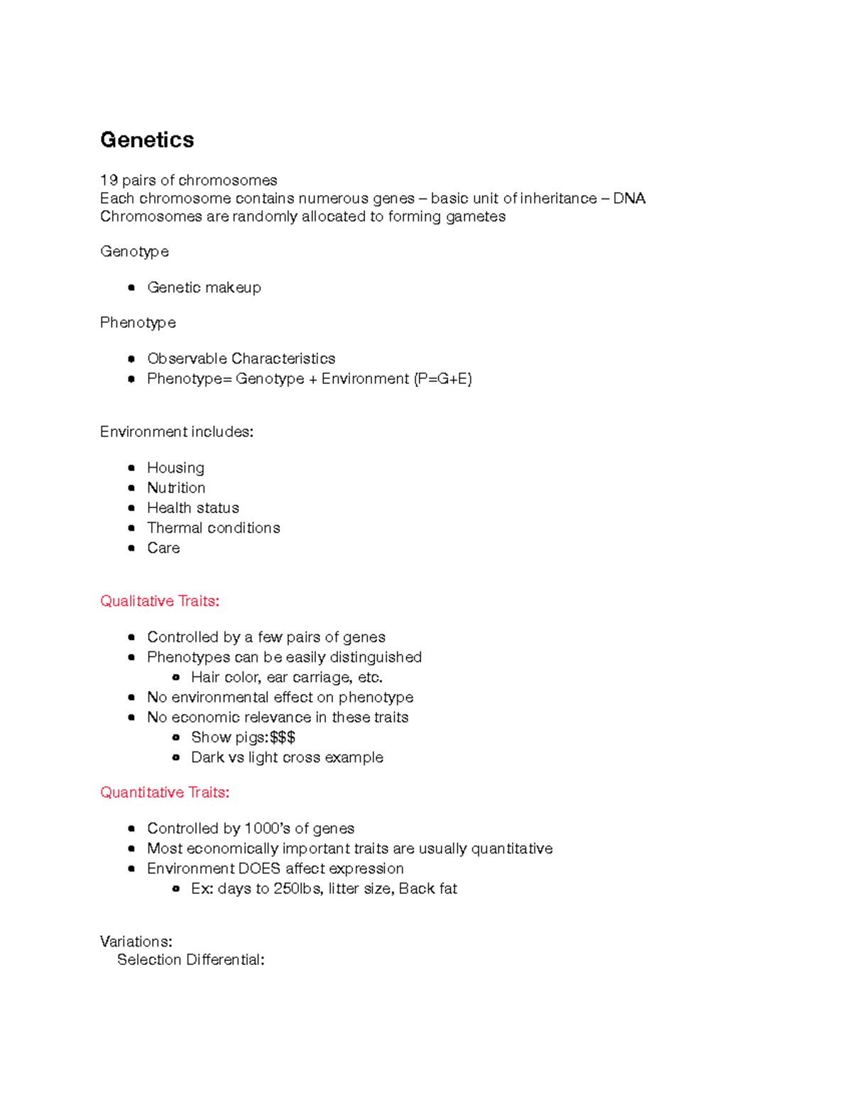 Pork Genetics - ASCI 222 - Genetics 19 pairs of chromosomes Each ...