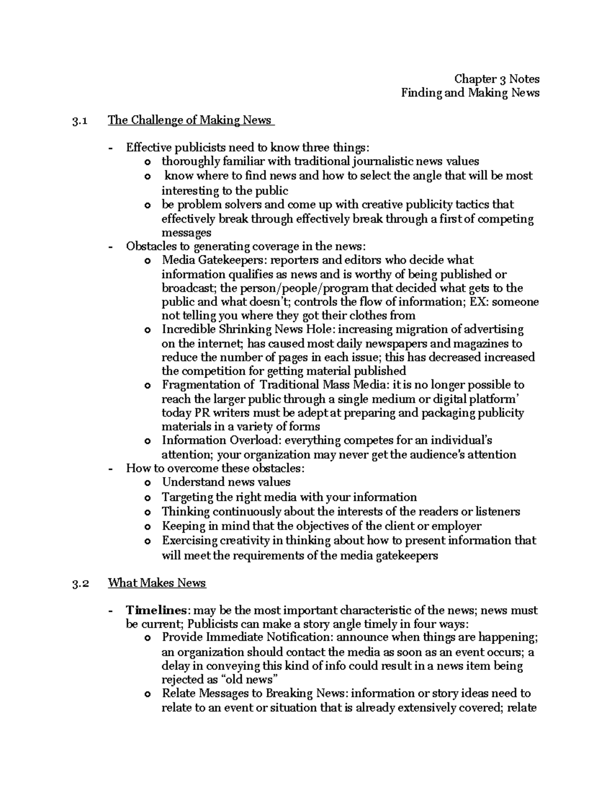Chapter 3 Notes - Chapter 3 Notes Finding and Making News 3 The ...
