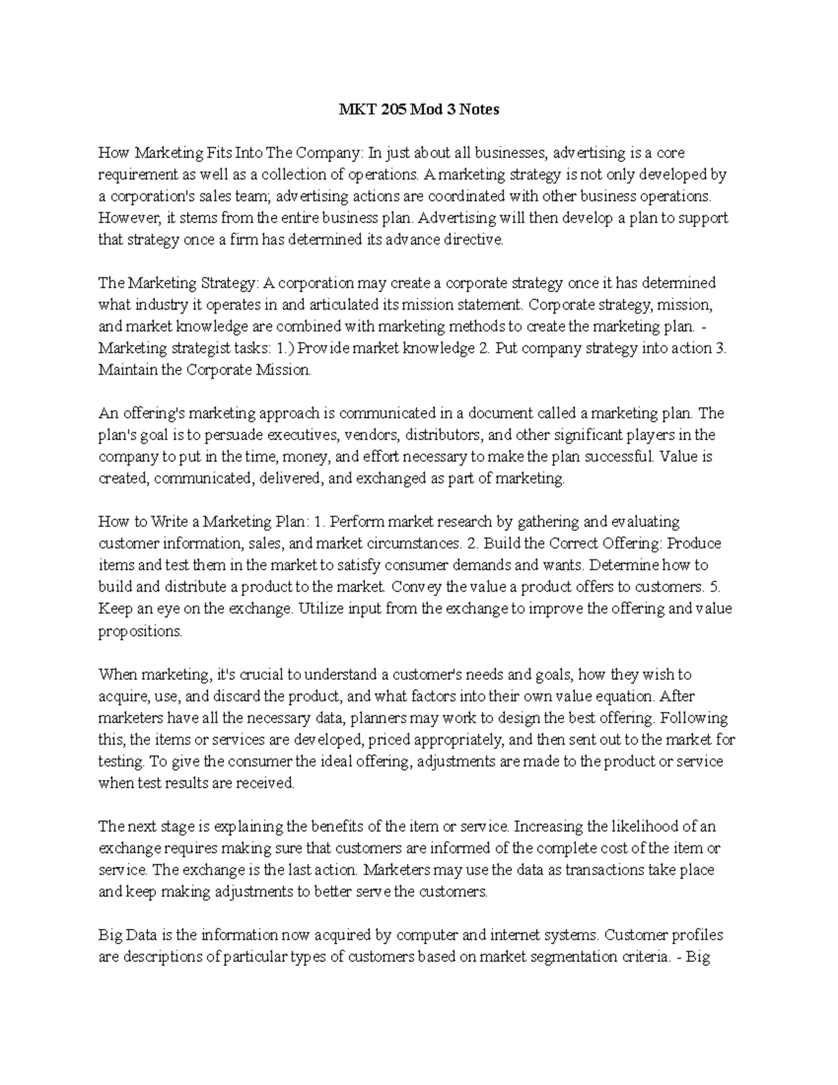 MKT 205 Mod 3 Notes - Hope this helps for studying - MKT 205 Mod 3 ...