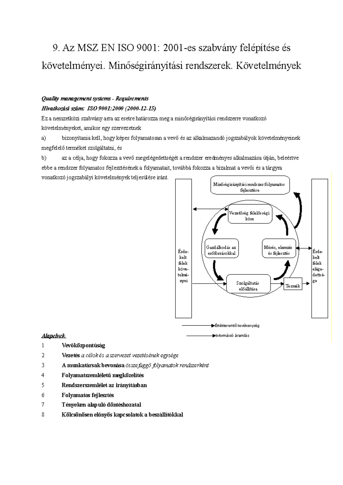 Exam9. Az MSZ EN ISO 9001: 2001-es szabvány felépítése és követelményei ...