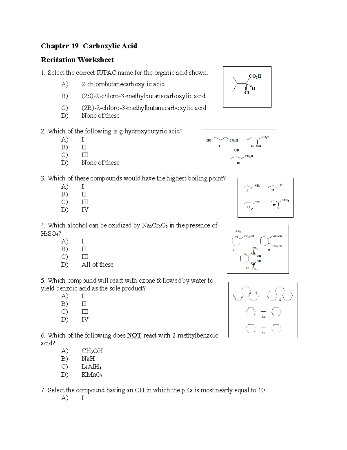 Recitation Chapter 19 - Chapter 19 Carboxylic Acid Recitation Worksheet ...