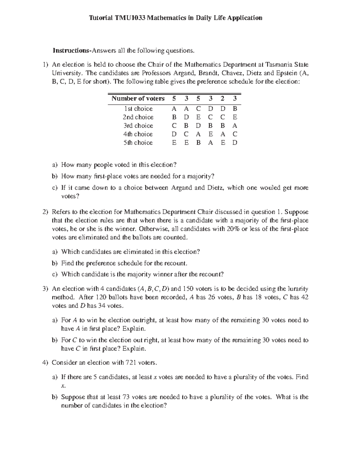 Tutorial 1 q - Full questions - Tutorial TMU1033 Mathematics in Daily Life Application - Studocu