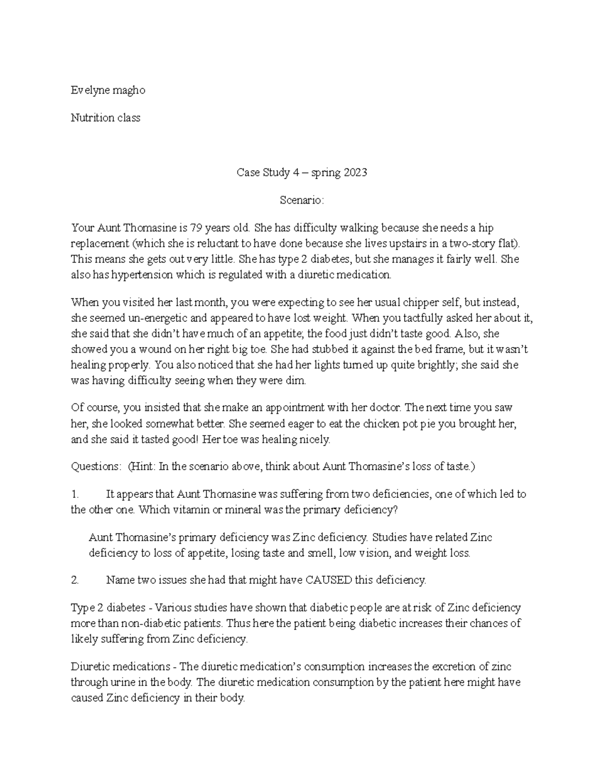 Case Study 4 nutrition – Fall 2022 - Evelyne magho Nutrition class Case ...