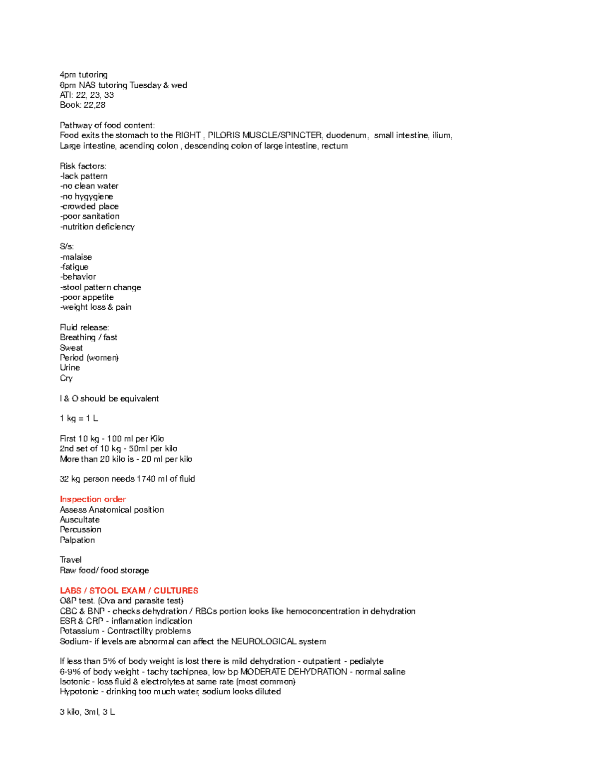 GI Peds Lecture Notes - 4pm tutoring 6pm NAS tutoring Tuesday & wed ATI ...