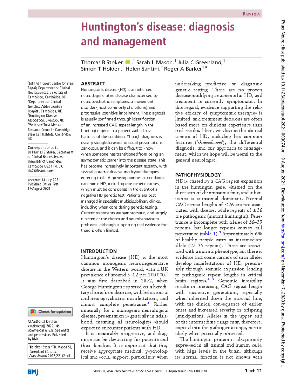 32 - Jsjdjf - Stoker TB, et al. Pract Neurol 2022; 22 :32–41. doi:10 ...