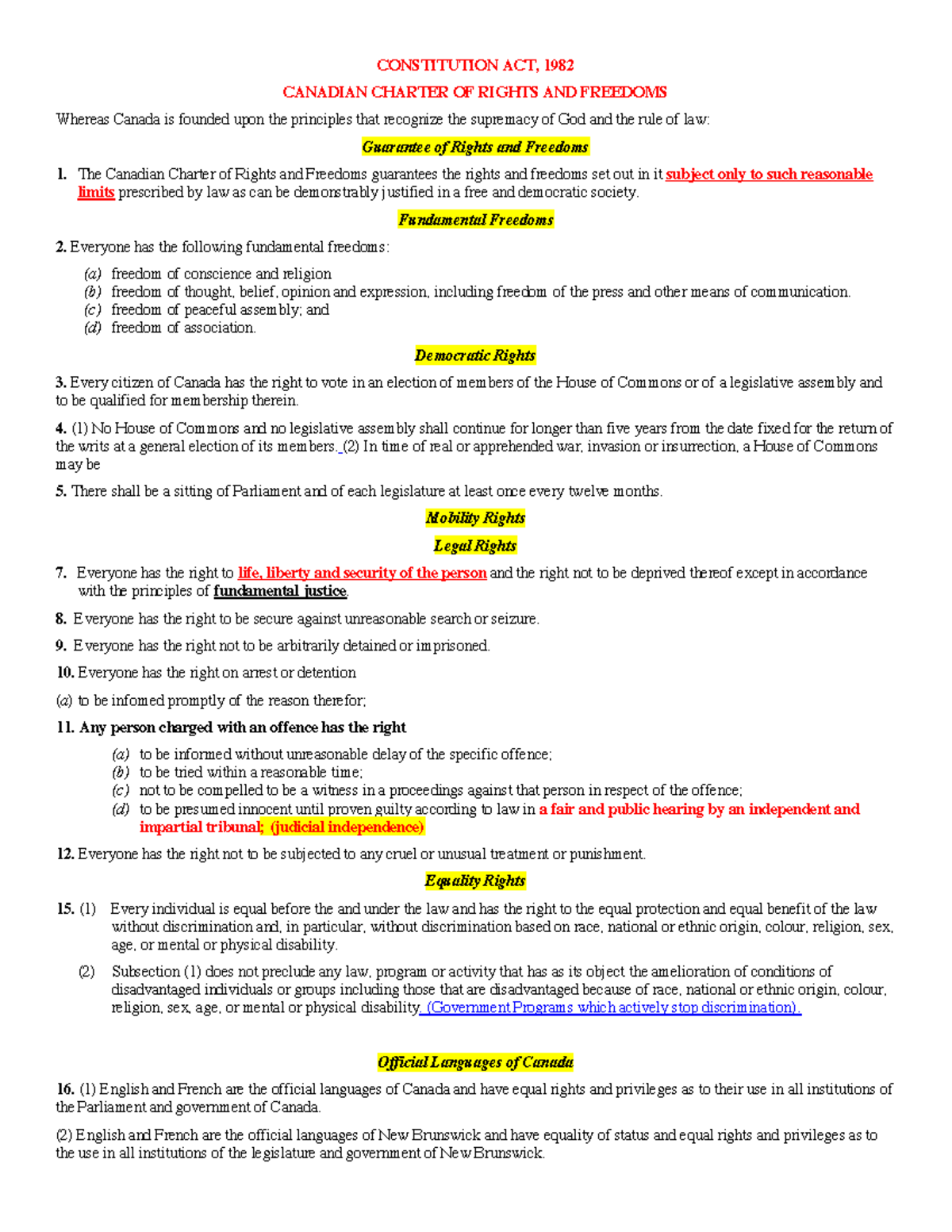1) Const Annotated Constitution - CONSTITUTION ACT, 1982 CANADIAN ...