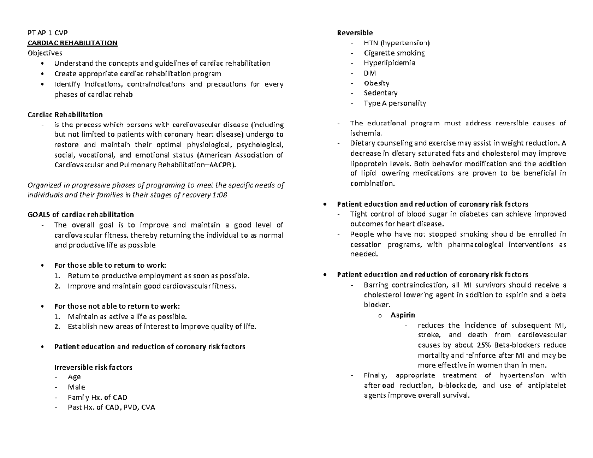 M3 - Cardiac Rehabilitation (Mikee) - PT AP 1 CVP CARDIAC ...