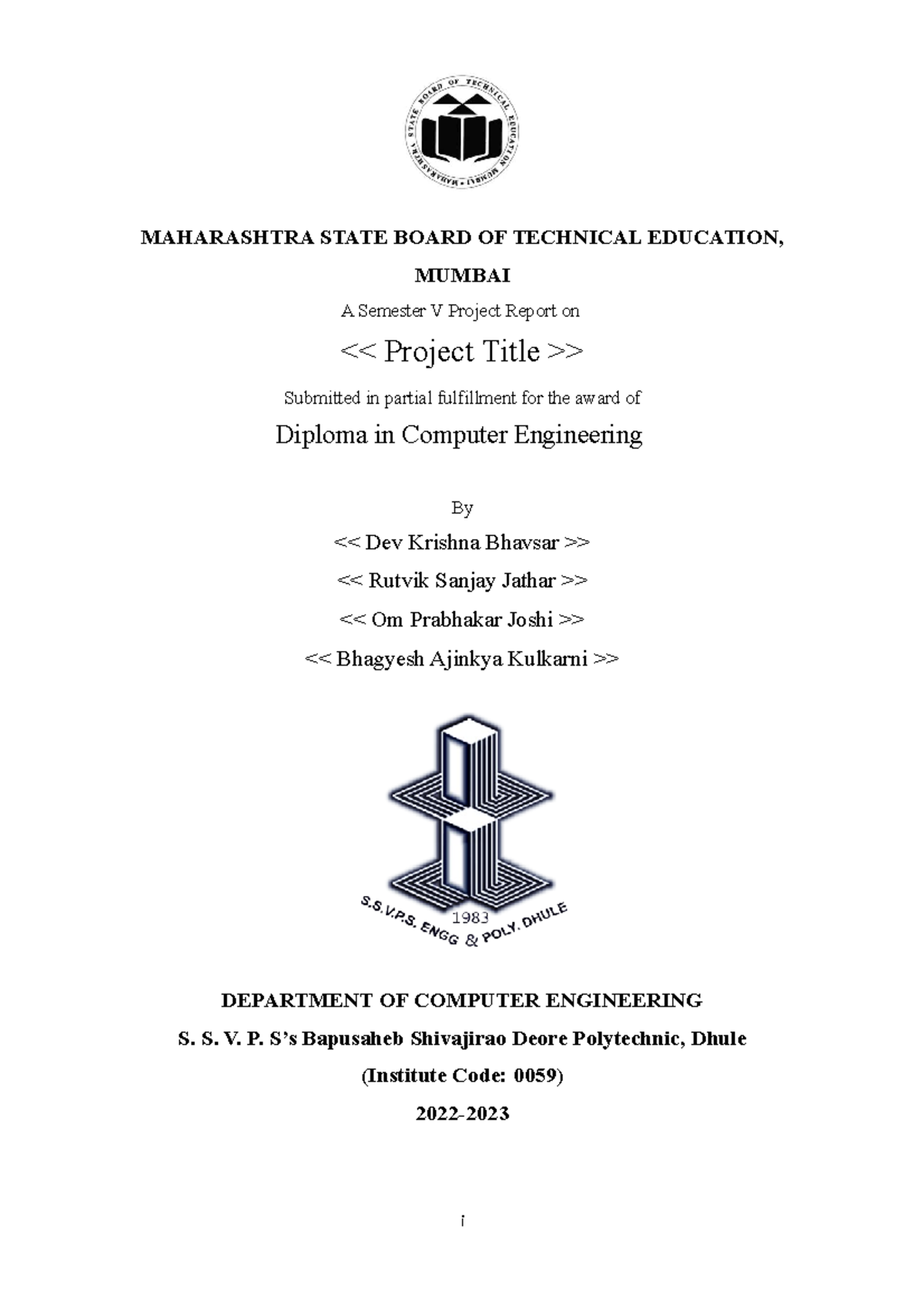 Cpp Project Report First 4 Pages Maharashtra State Board Of Technical