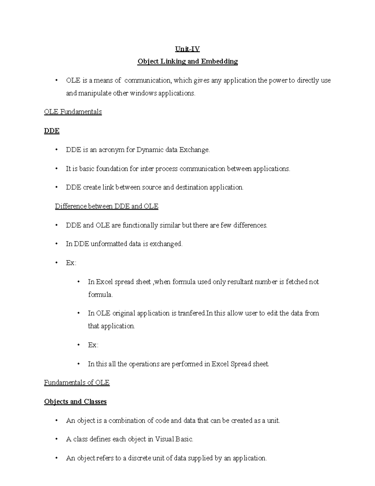 Unit Iv Good Unit Iv Object Linking And Embedding Ole Is A Means Of Communication Which