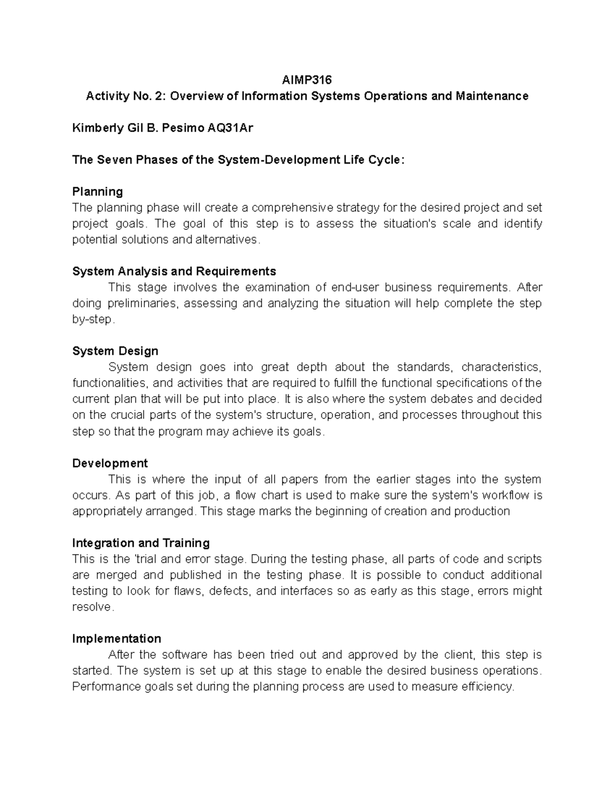 Activity No. 2 Overview of Information Systems Operations and ...