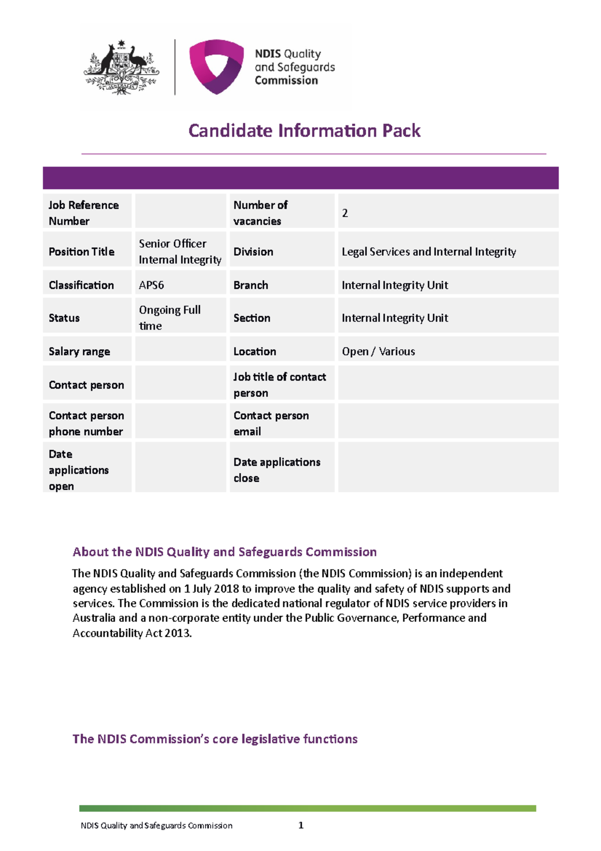 Candidate Information Pack - APS6 Senior Review Officer - Internal ...