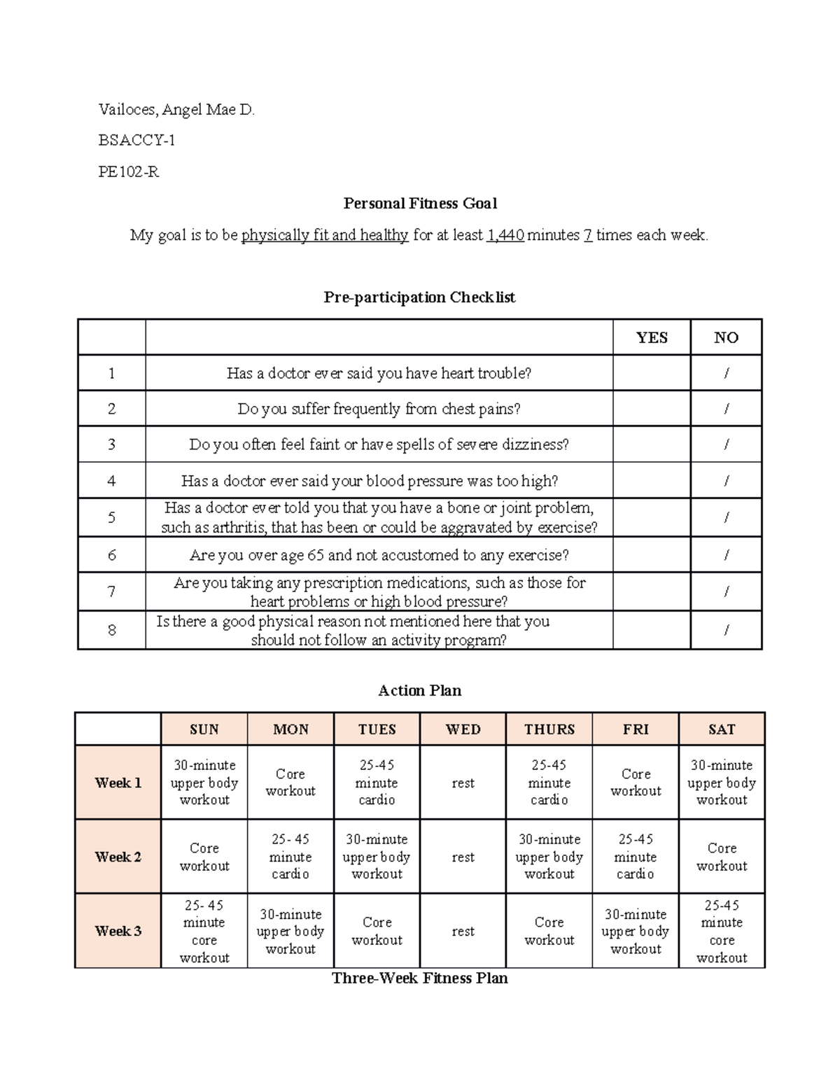 3-week - Workout plan - Vailoces, Angel Mae D. BSACCY- PE102-R Personal ...