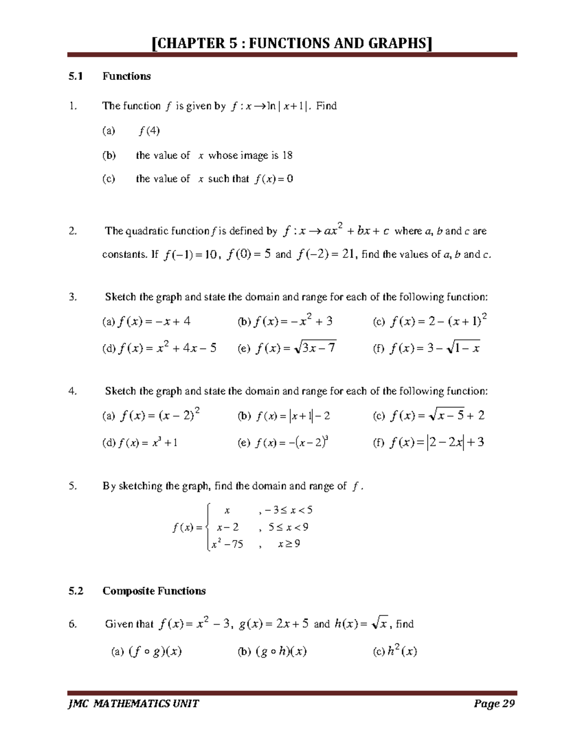 AM015TC5 tutorial workkk - 5 Functions The function f is given by : ln ...