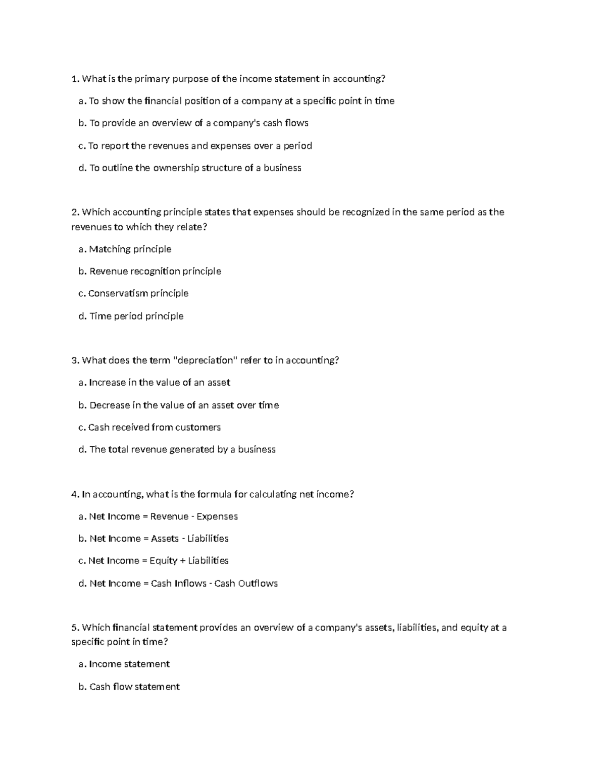 Accounting Accc What Is The Primary Purpose Of The Income Statement