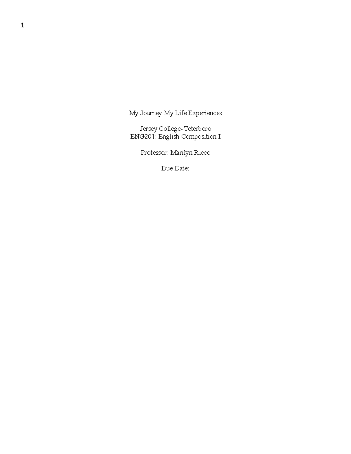 Personal Essayy - My Journey My Life Experiences Jersey College- Teterboro ENG201: English - Studocu
