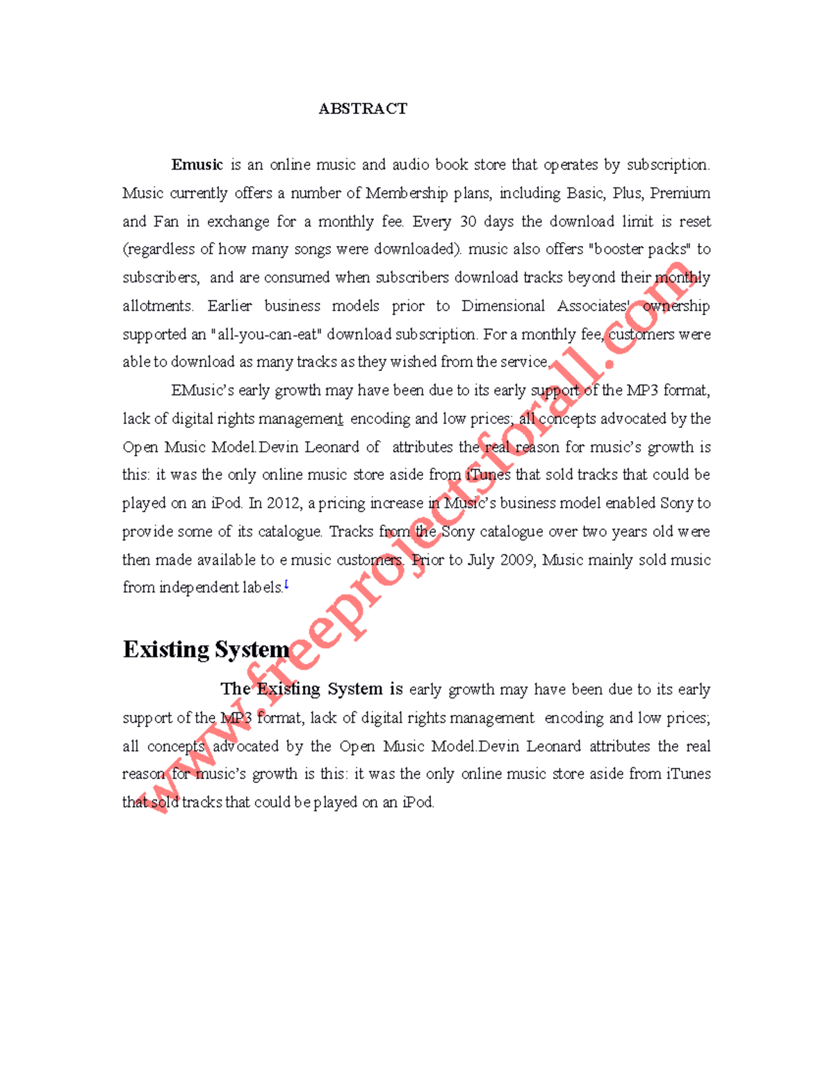 E Music - Mini project - ABSTRACT Emusic is an online music and audio ...