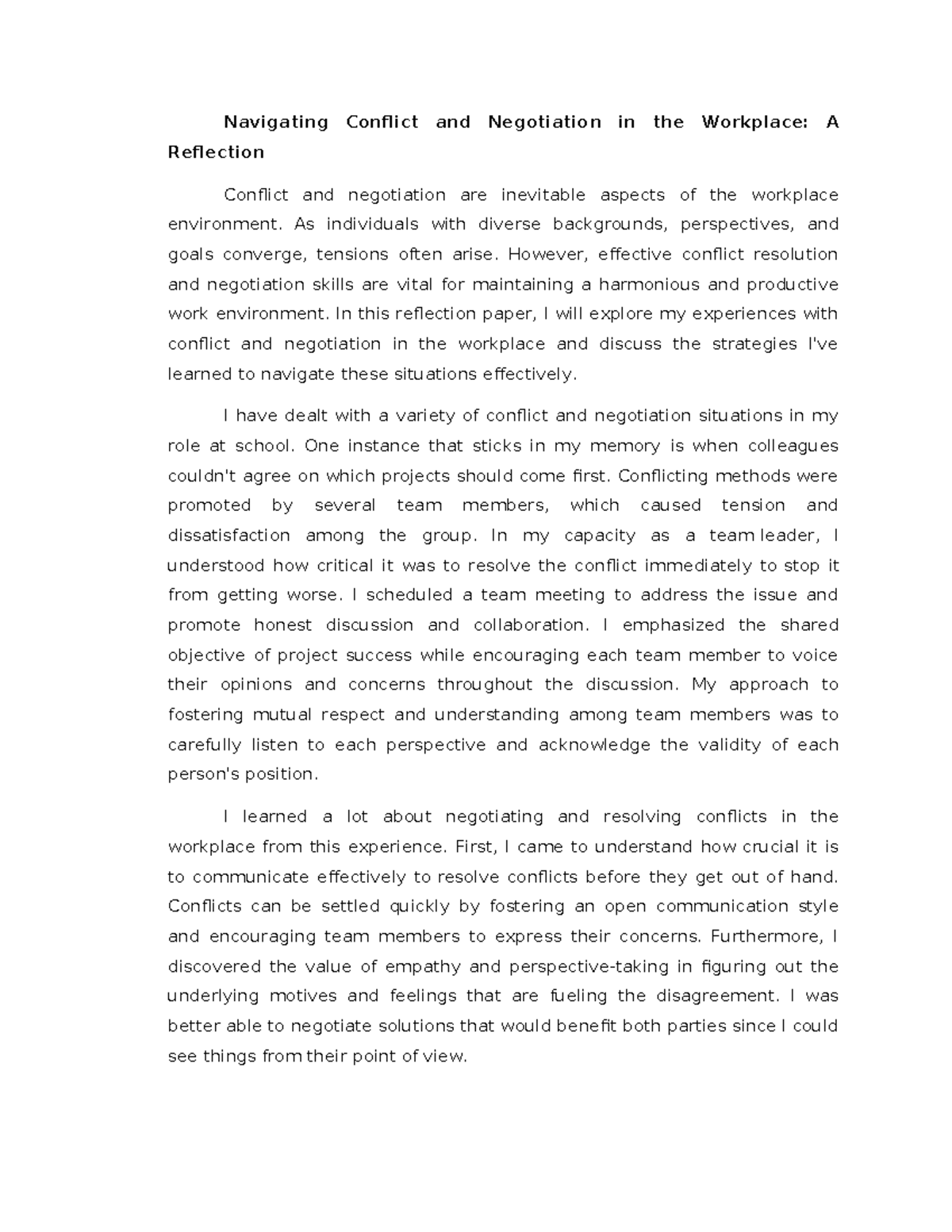 A reflection on navigating conflict and negotiation - Navigating ...