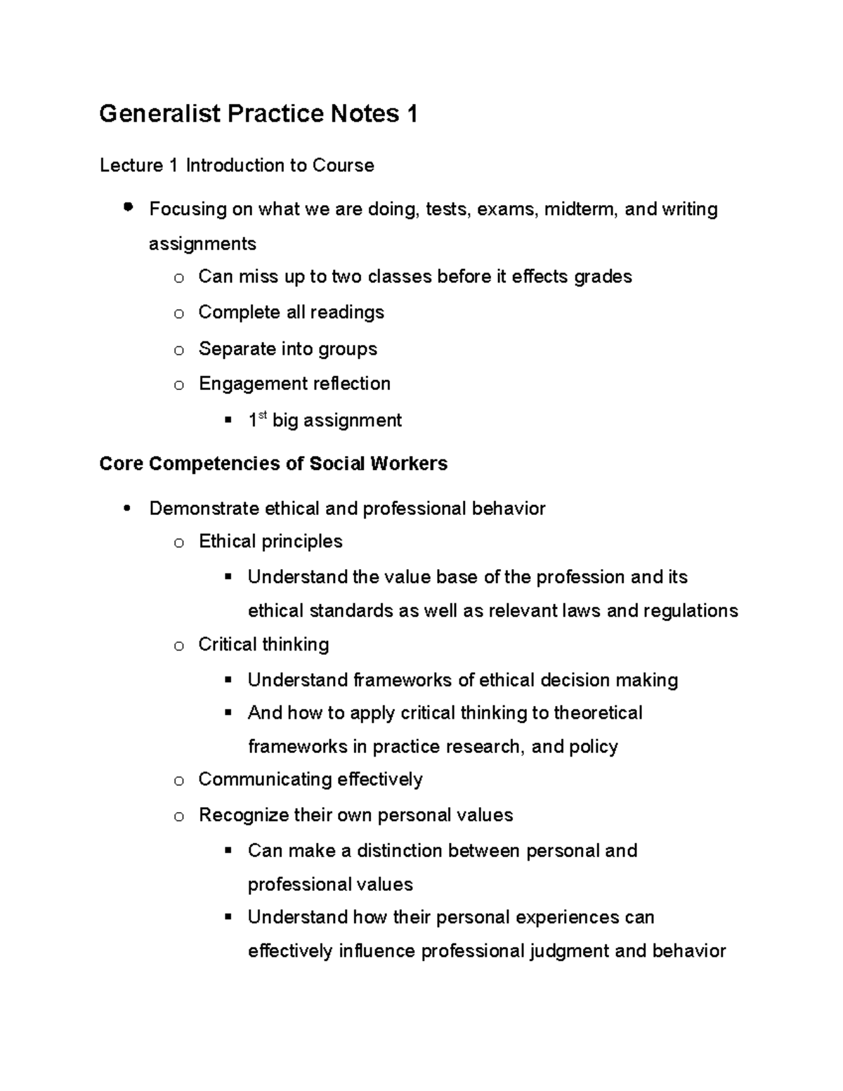Generliast Practice Notes 1 Stu Doc - Generalist Practice Notes 1 ...