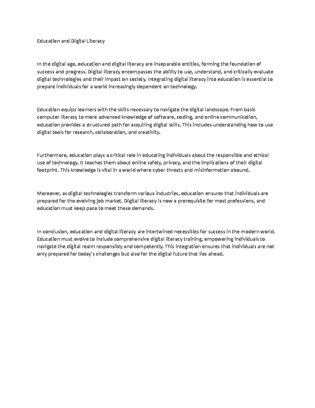 Education and Digital Literacy - Digital literacy encompasses the ...