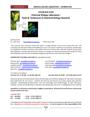 2023 CB 2L03 Lab #1 Protein Isolation - CHEM BIO 2L03 LAB LAB PROTEIN ...