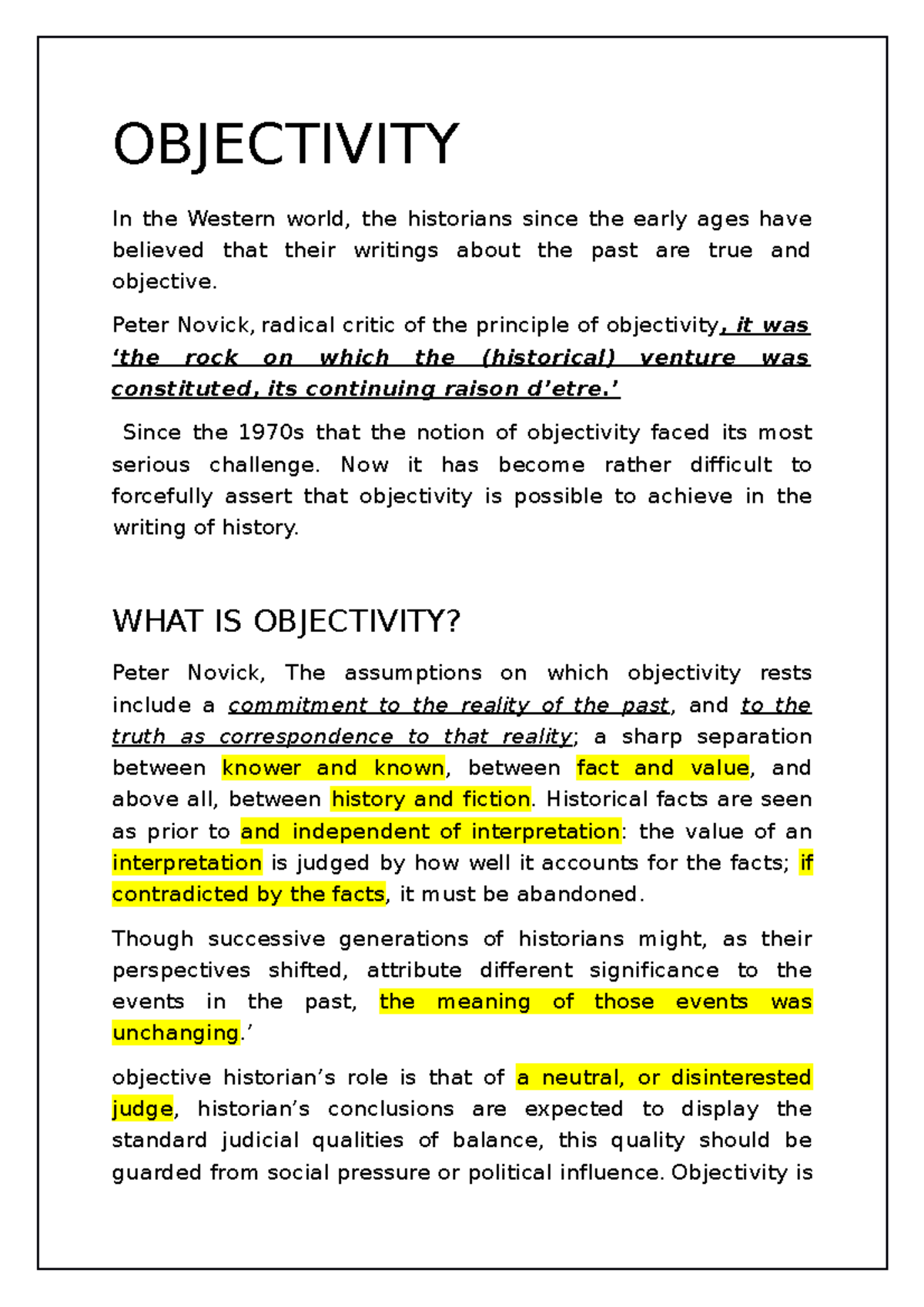 Objectivity in historiography - OBJECTIVITY In the Western world, the ...