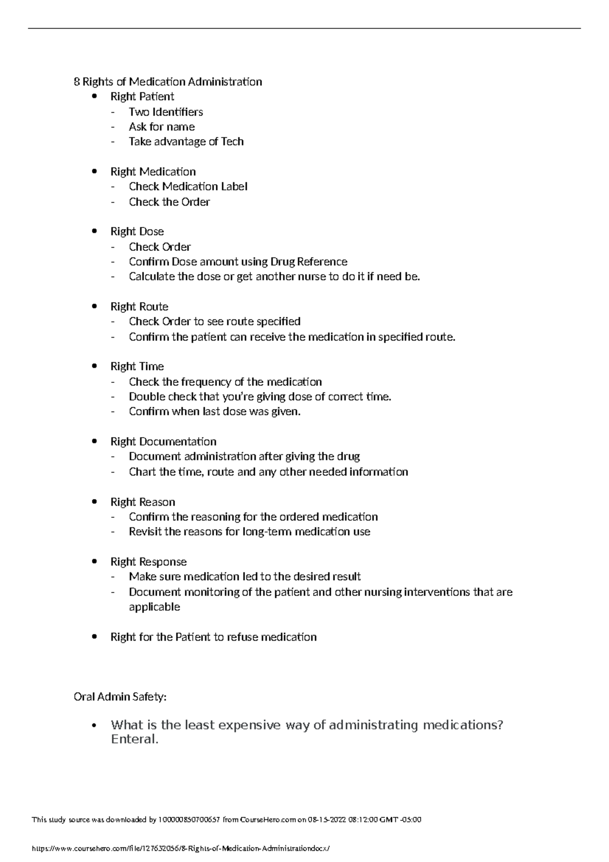 8 Rights of Medication Administration - Right Route - Check Order to ...