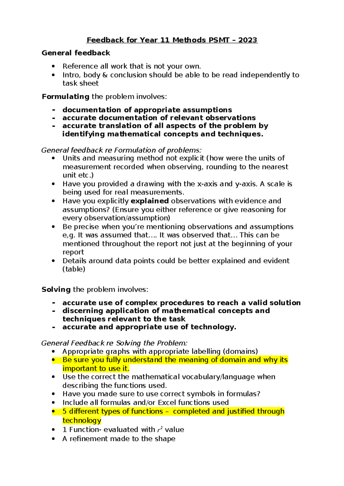FA1 Math Methods Assignment Cheat Sheet Feedback Super helpful ...