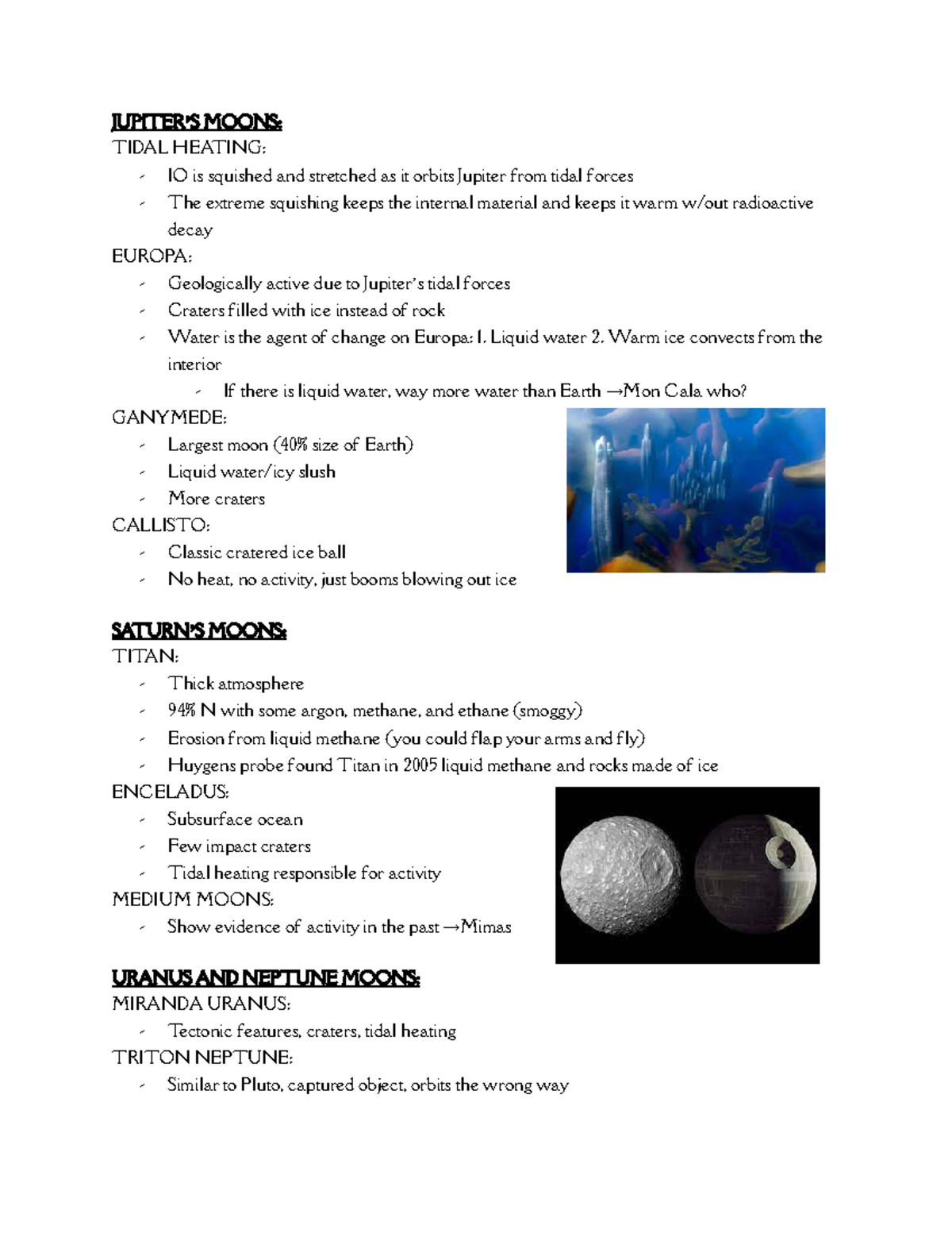 AY 101 Unit 2 - Notes from lecture - JUPITER’S MOONS: TIDAL HEATING: IO ...
