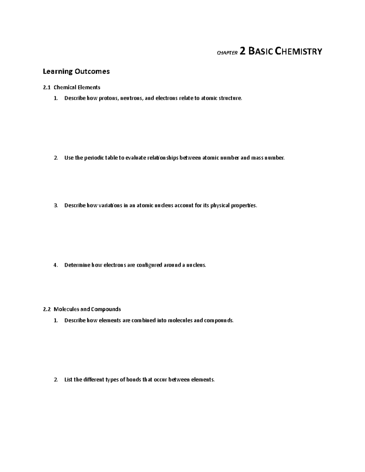 Review Chapter 2 - Learning Outcomes CHAPTER 2 BASIC CHEMISTRY 2 ...