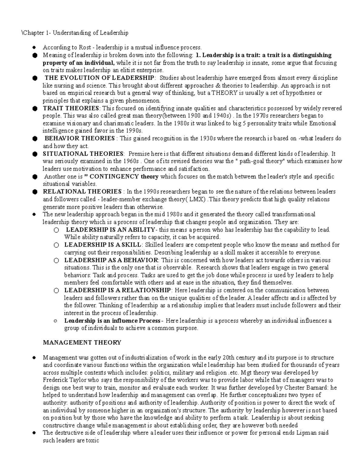 Leaders-Busn 6040 - According to Rost - leadership is a mutual ...