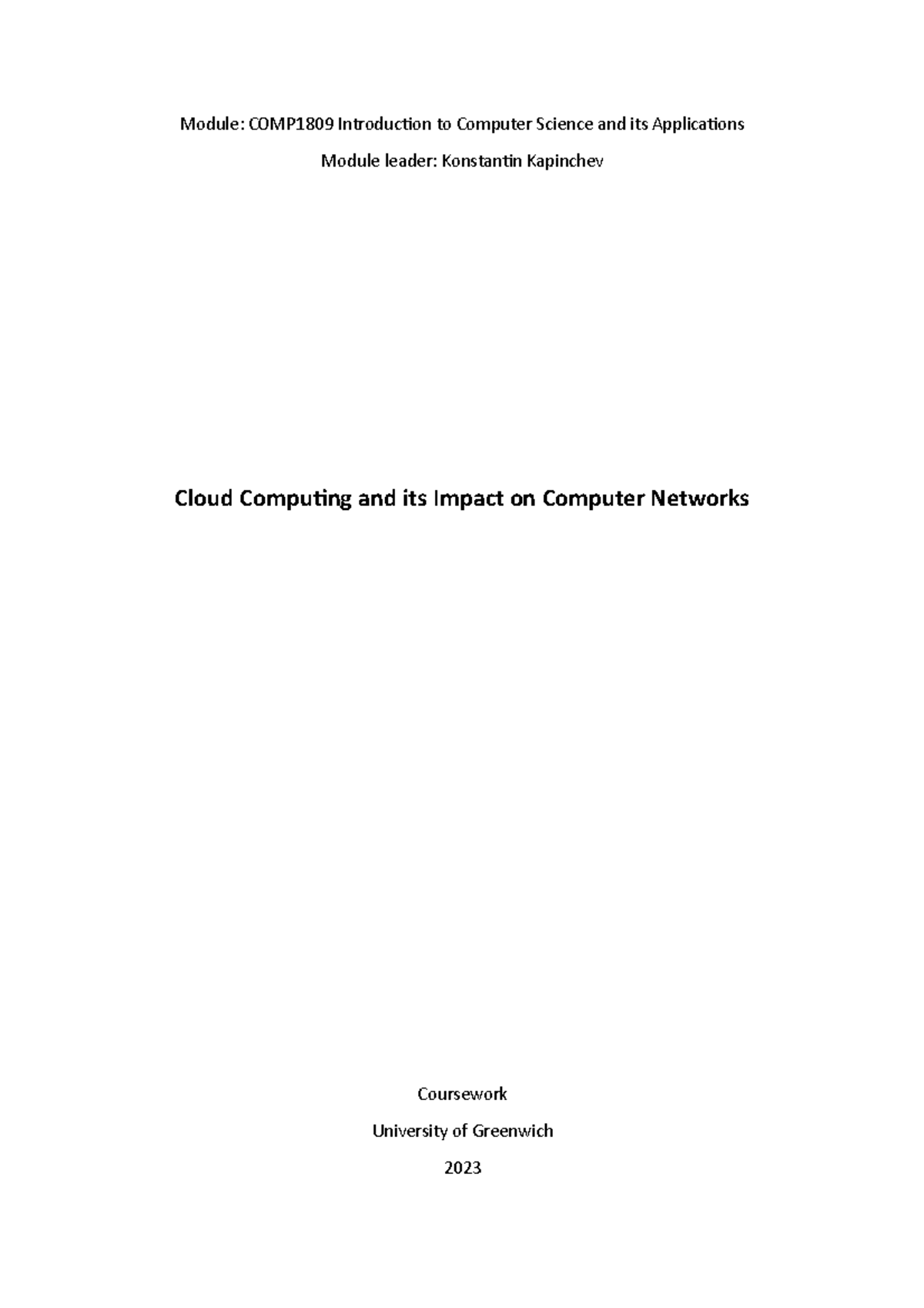 Cloud Computing and its Impact on Computer Networks - Module: COMP1809 ...