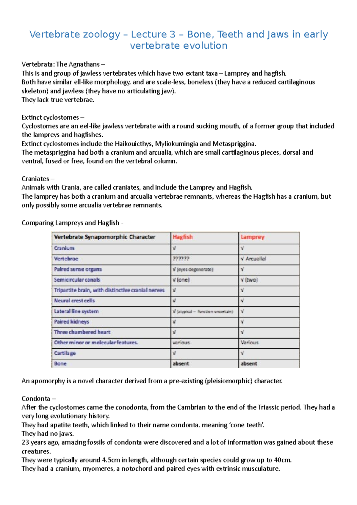 Vertebrate Zoology Lecture 3 - Vertebrate zoology – Lecture 3 – Bone ...