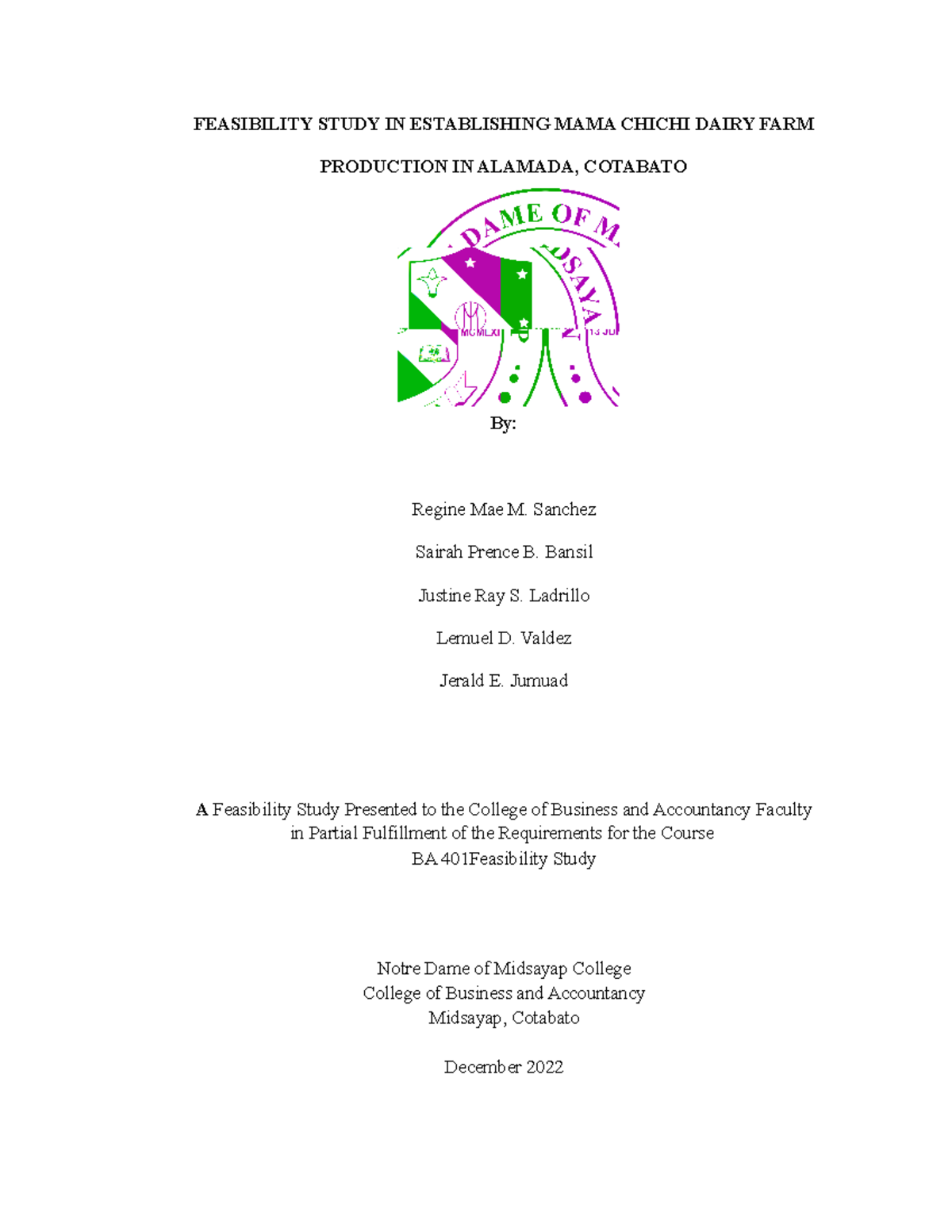 2. Approval-Table of Contents - i FEASIBILITY STUDY IN ESTABLISHING ...