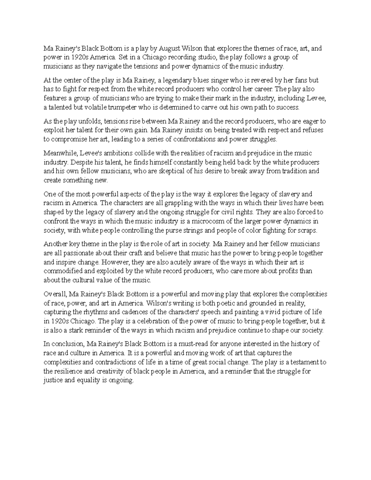 Ma Rainey’s Black Bottom (1983) August Wilson - Ma Rainey's Black ...