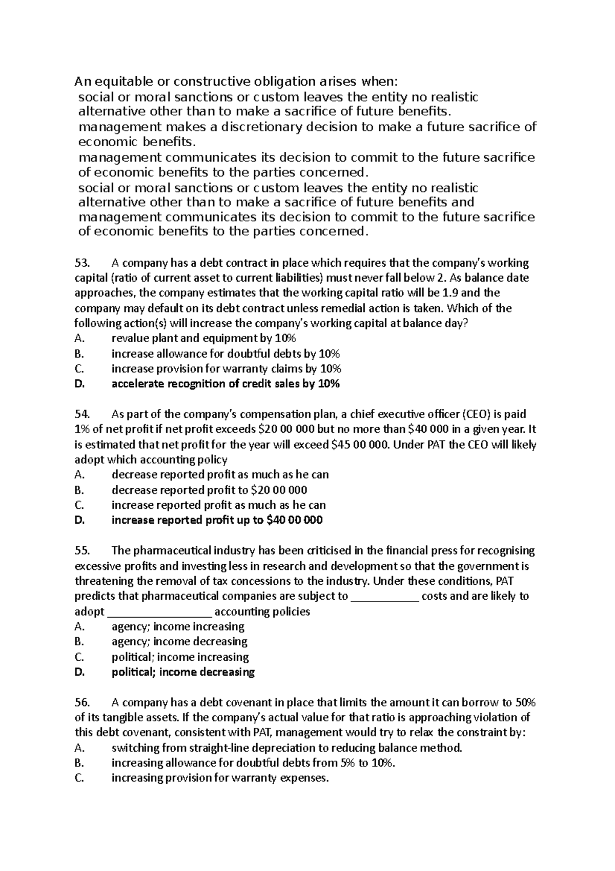 Corporate ACC QZ - An equitable or constructive obligation arises when ...