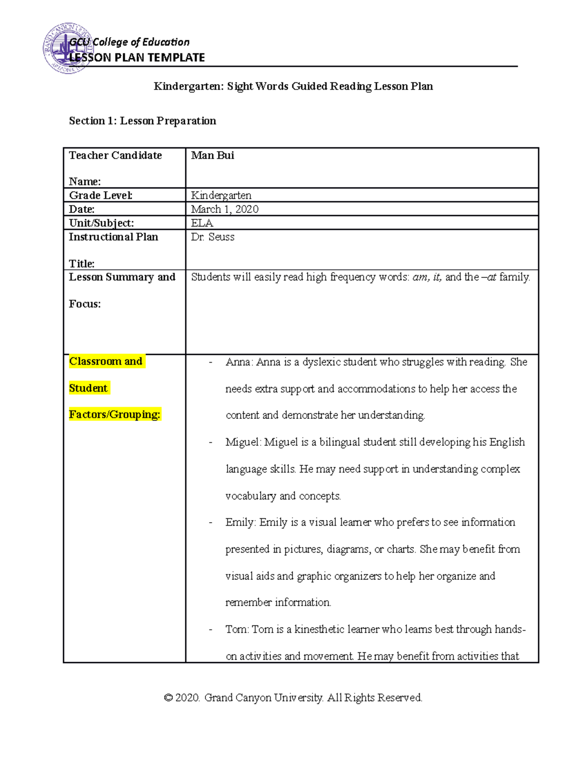 SPD 200 RS Kindergarten Sight Words Guided Reading Lesson Plan - LESSON ...
