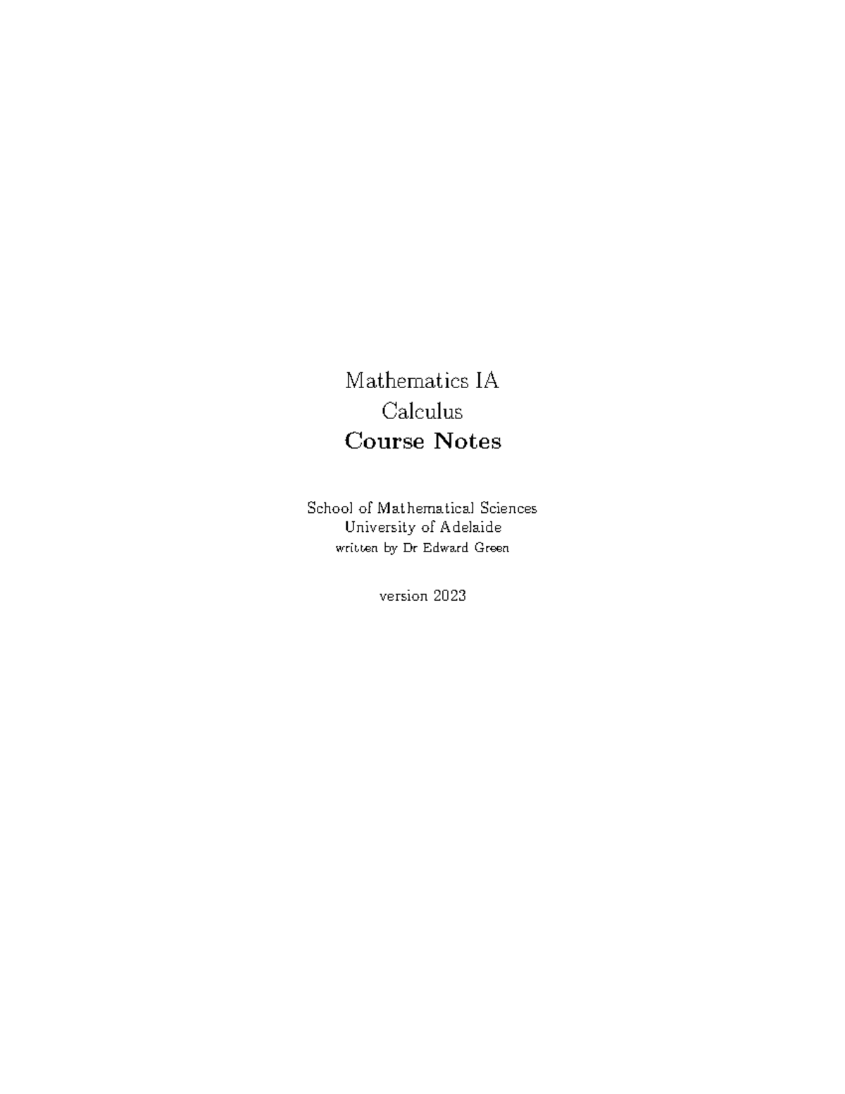 Maths IA Calculus Course Notes 2023 - Mathematics IA Calculus Course ...