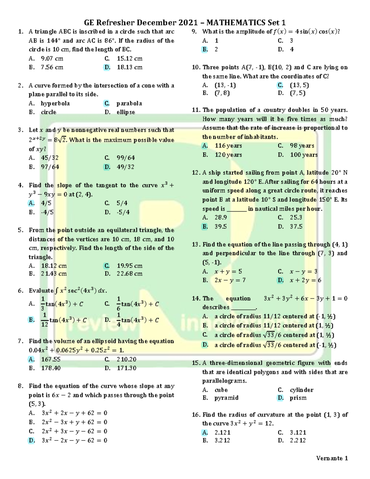Engineering Math - College Algebra - USeP - Studocu