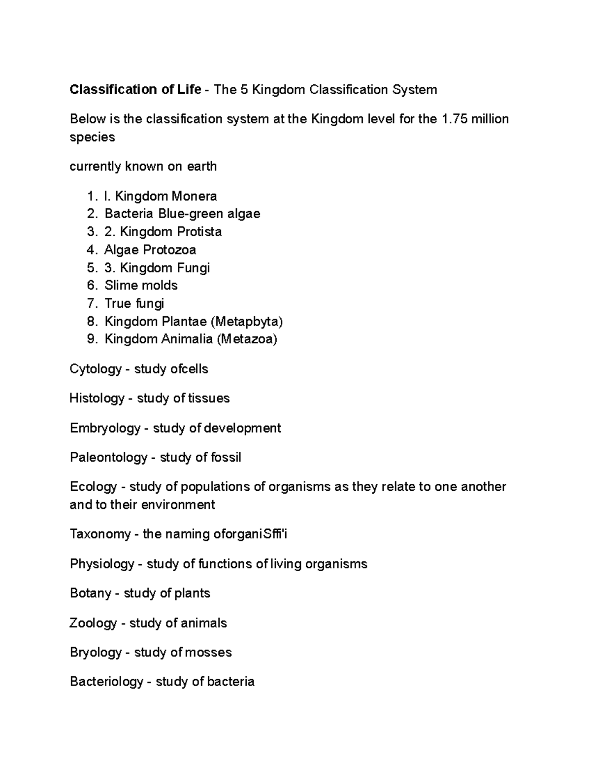 Bio text book notes part 3 - Classification of Life - The 5 Kingdom ...
