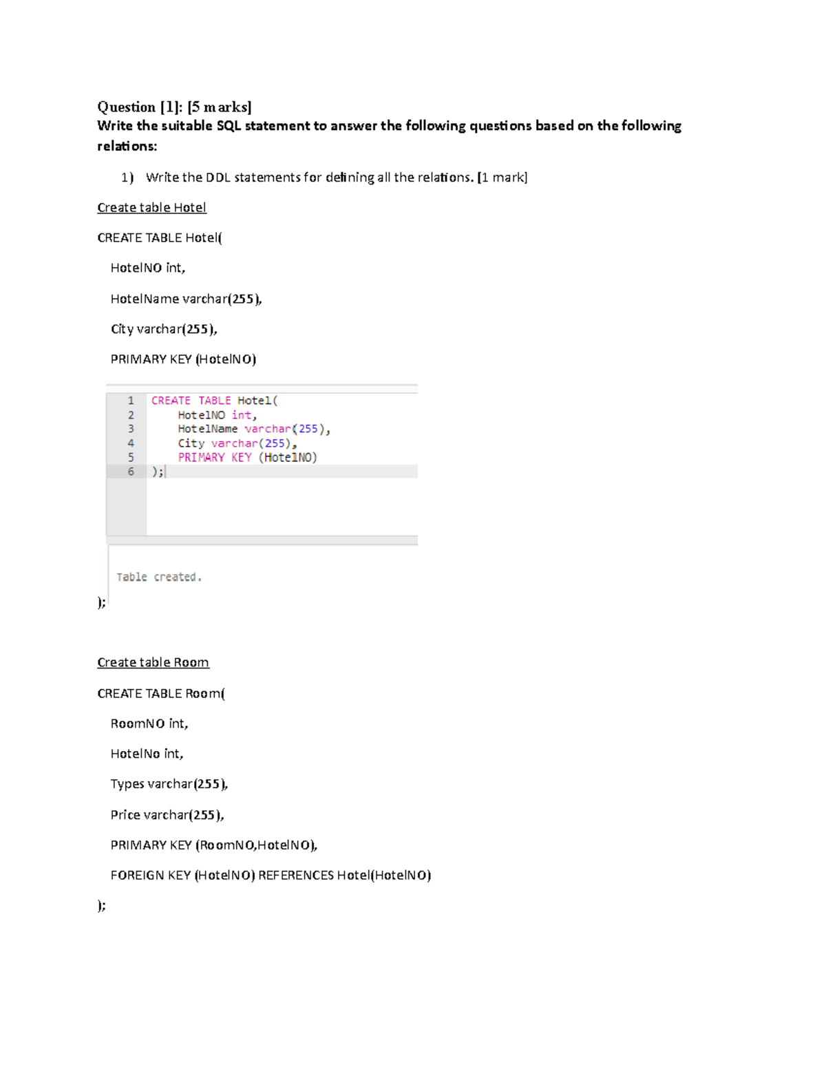 Reema - Course work answer - Question [1]: [5 marks] Write the suitable ...
