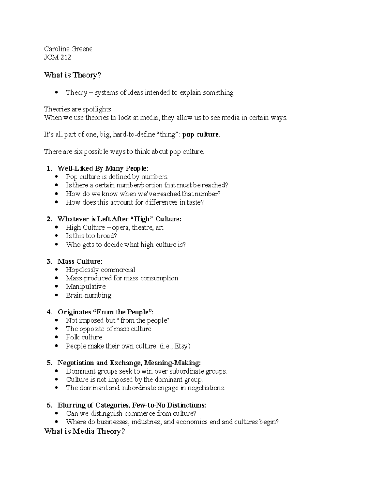 What is Theory? - Caroline Greene JCM 212 What is Theory? Theory ...