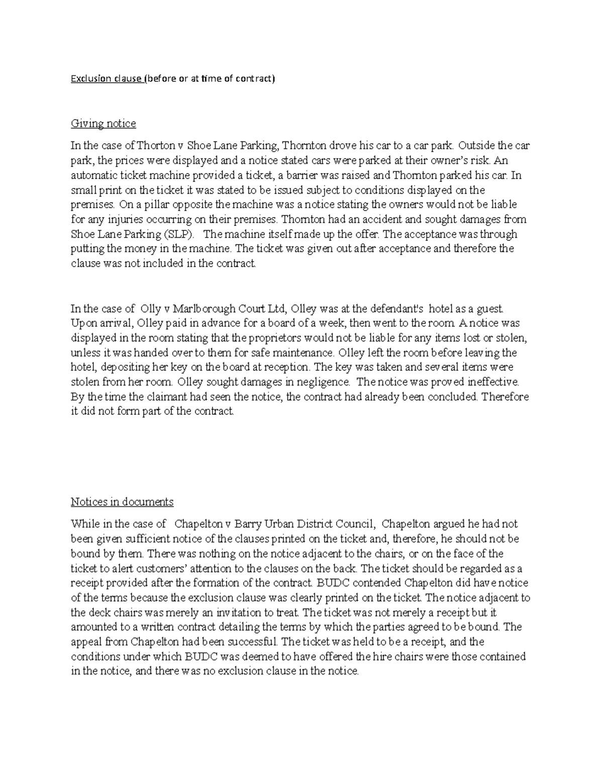 Exclusion clause - notes - Exclusion clause (before or at time of ...