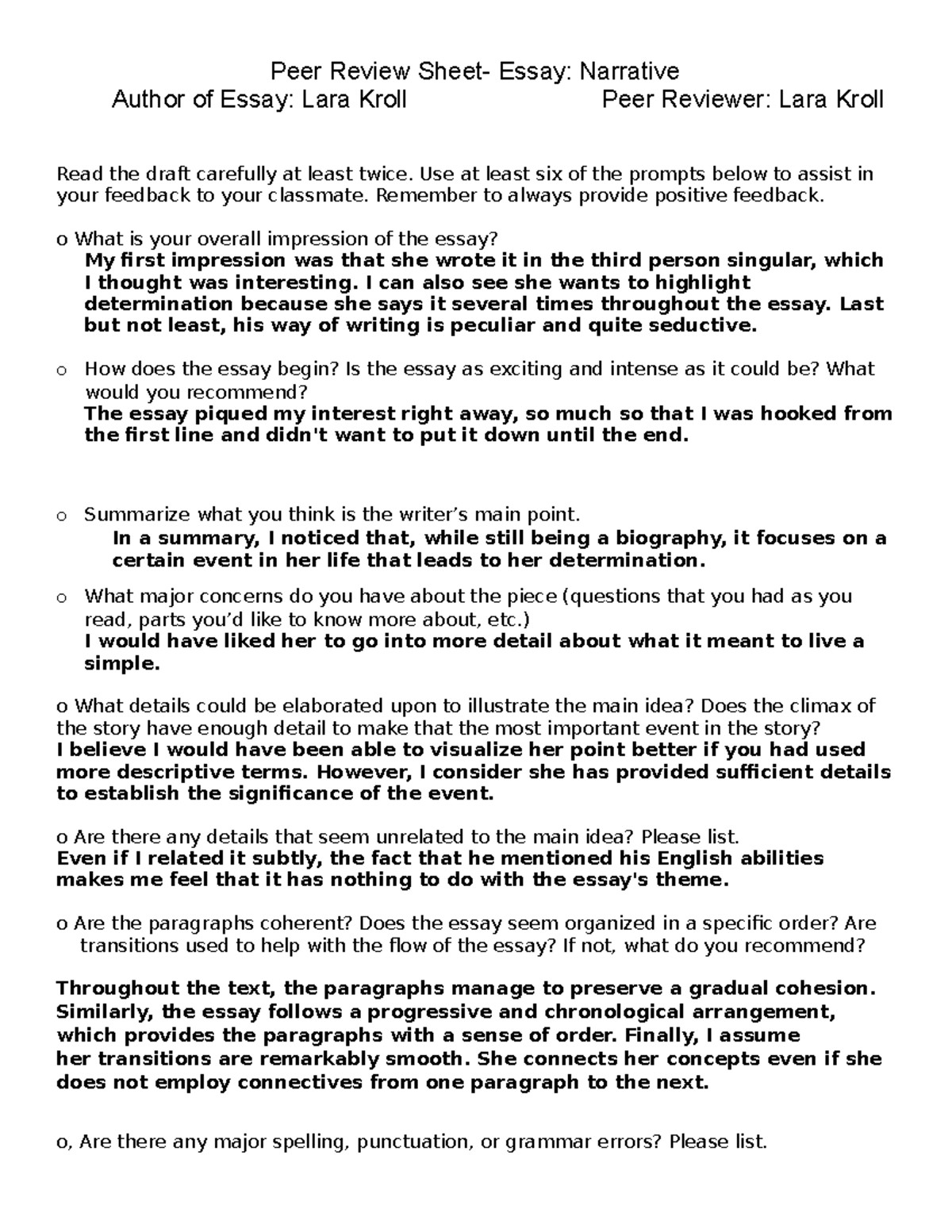 Peer Review Sheet - you have to ask the students to fill out a ...