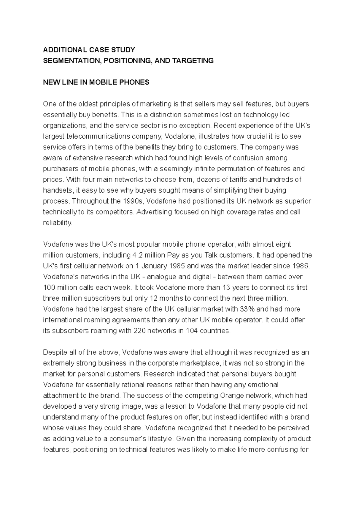 Segmentation, Positioning, AND Targeting - ADDITIONAL CASE STUDY ...