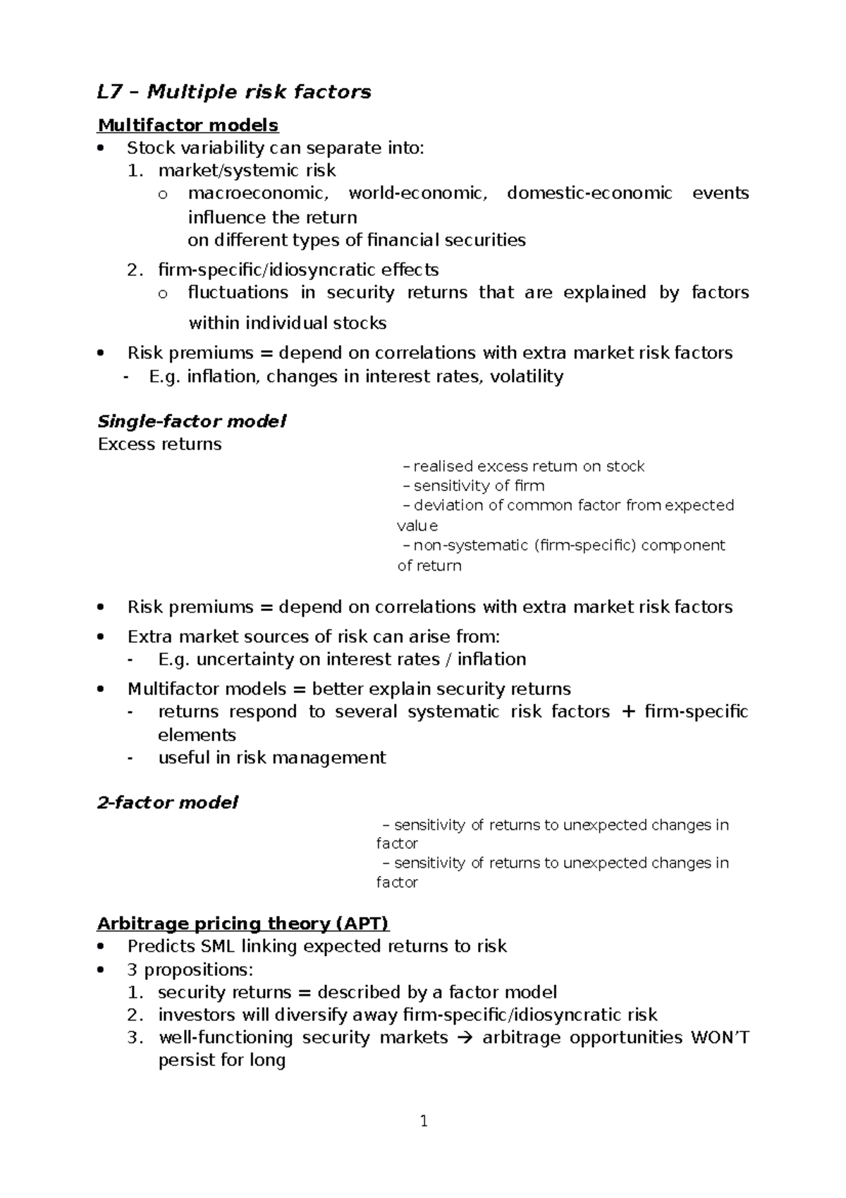 Week 7 - Multiple risk factors - L7 – Multiple risk factors Multifactor ...